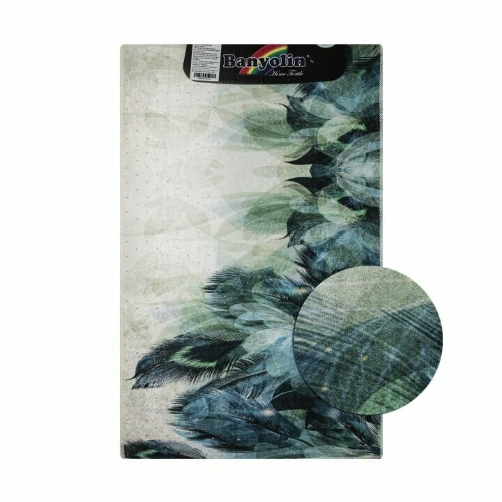 Коврик санакс дизайнерский зеленые перья одинарный 550 х 900 мм, / велюр / код: 00838