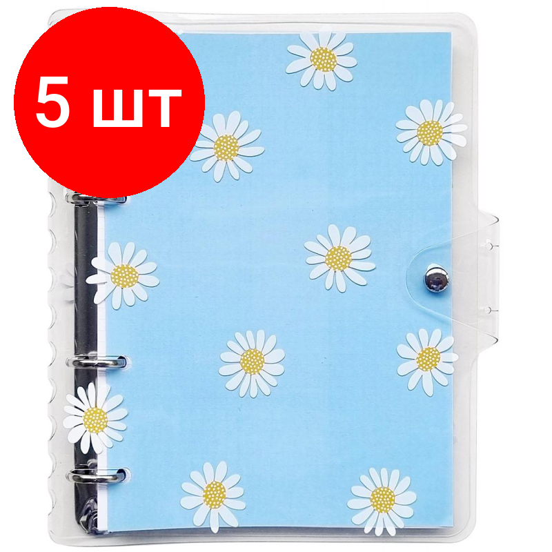 Комплект 5 штук, Тетрадь общая А5 120л. клет, кольца, обл. пластик, Infolio Study, Camomiles, N3396