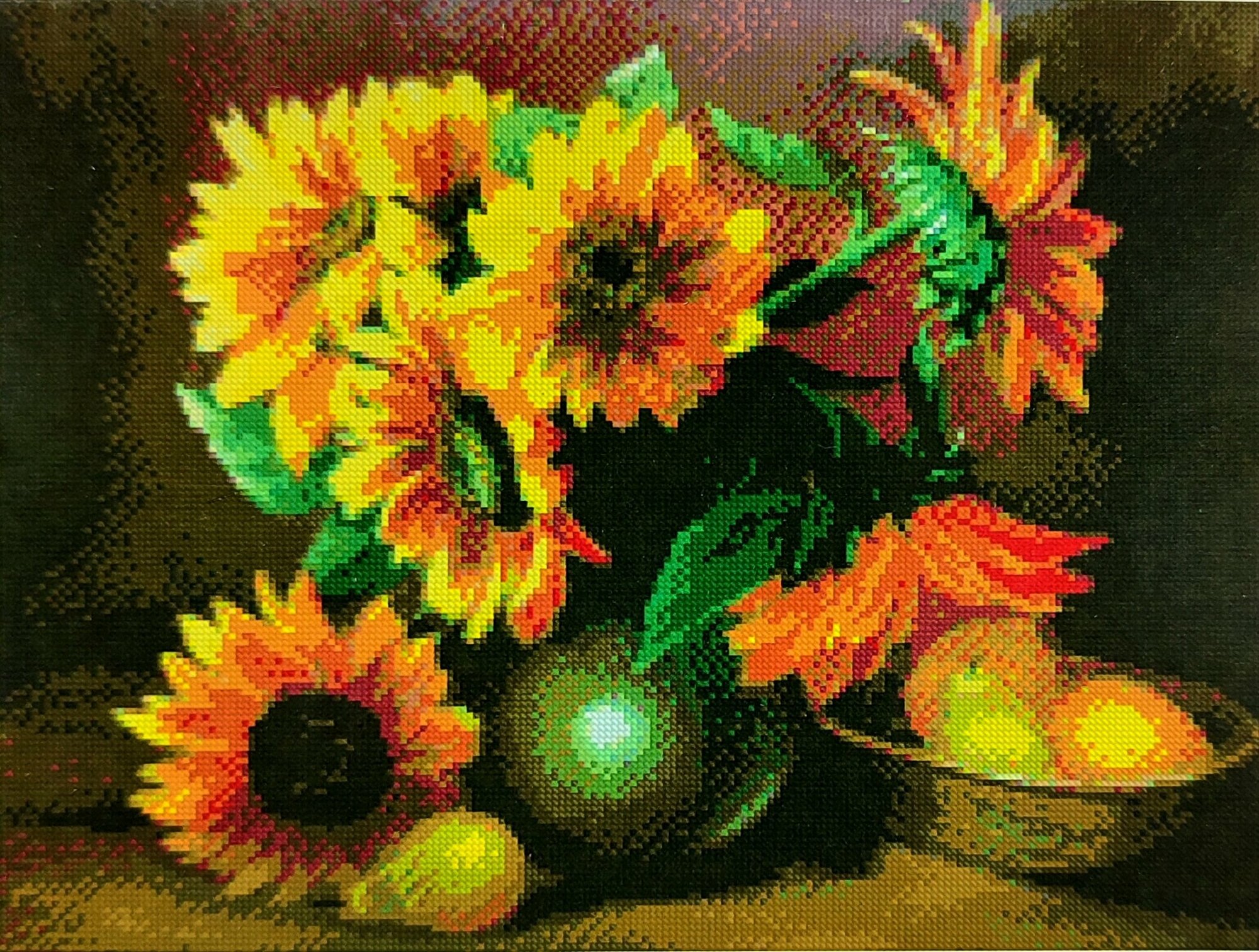 Алмазная мозаика квадратные стразы 40*50 "натюрморт Подсолнухи с фруктами "полевые цветы, букет.