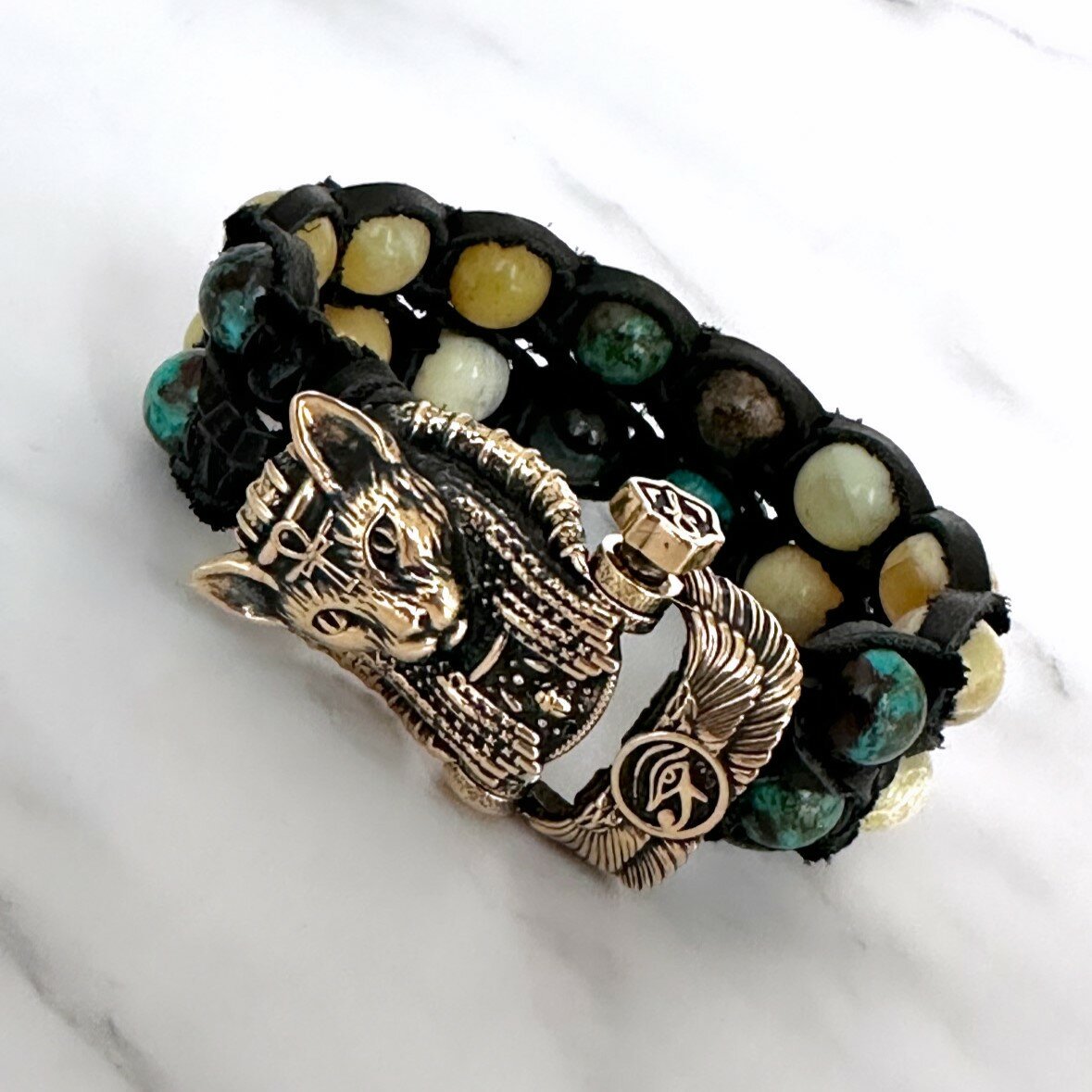 Жесткий браслет, хризоколла, опал, кожа