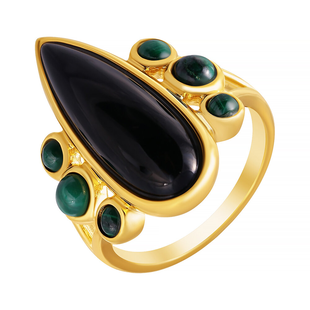 Кольцо, серебро, 925 проба, малахит, оникс