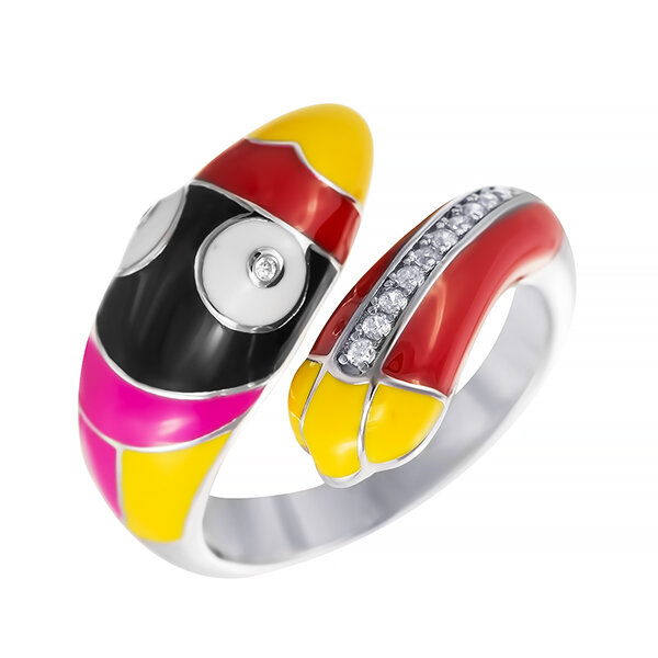 Кольцо разъемное, серебро, 925 проба, родирование, эмаль, циркон