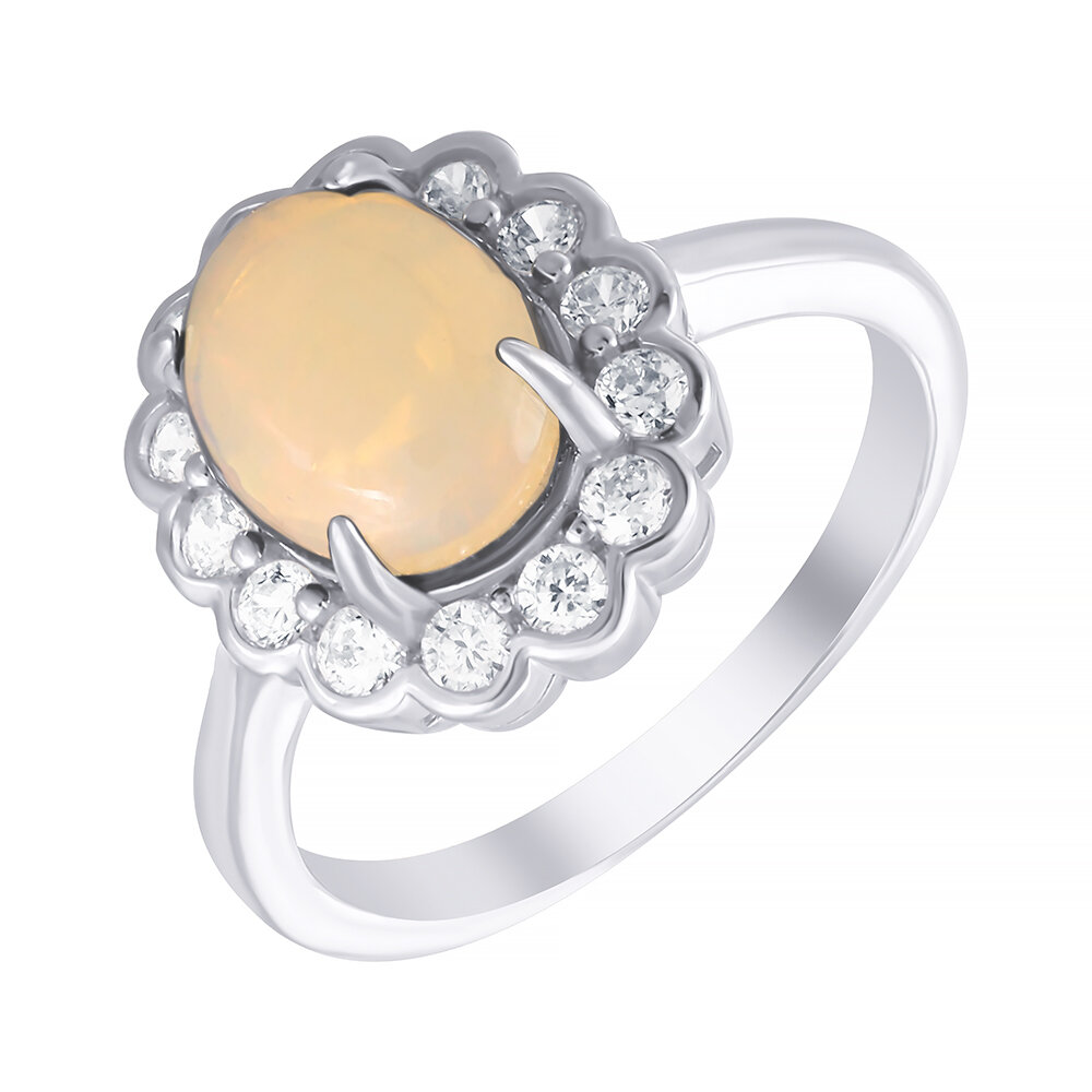 Кольцо, серебро, 925 проба, фианит, опал
