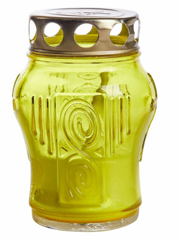 Лампада стеклянная заливная Вензель с крышкой h-11 см желтая D-140