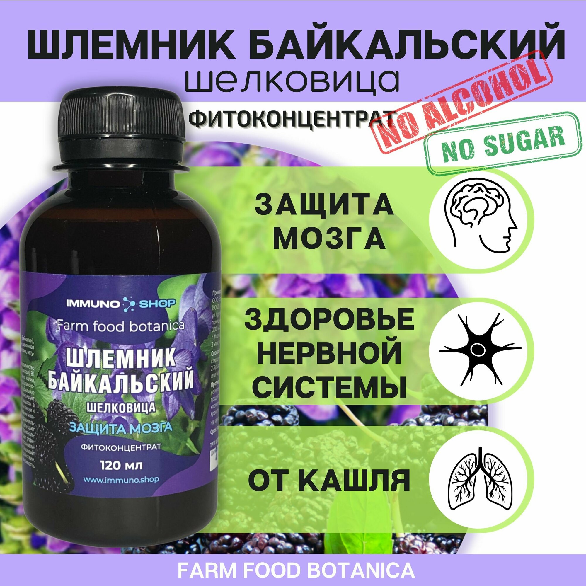 Шлемник байкальский фитоконцентрат Farm food botanica IMMUNO.SHOP для здоровья нервной системы и крепкого иммунитета 120 мл.