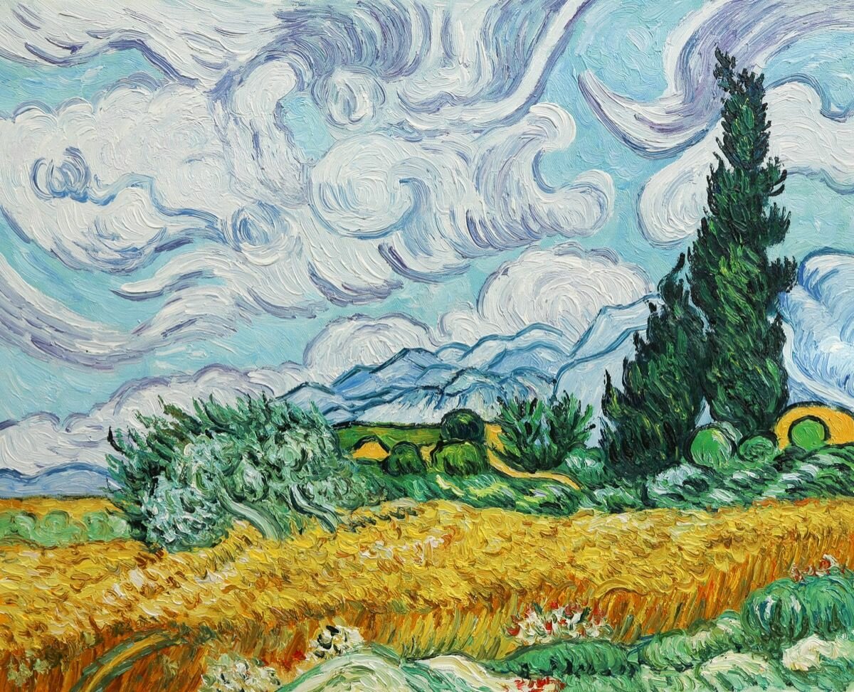 Картина маслом "Пшеничное поле с кипарисом" 50х60см