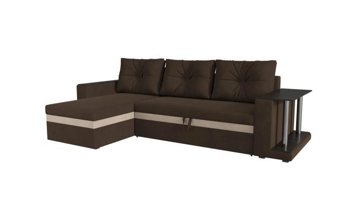 Угловой диван Атланта, Еврокнижка, Велюр, Коричневый/ Светло-бежевый, Угол левый, Ящик для белья, 248x130x83 см