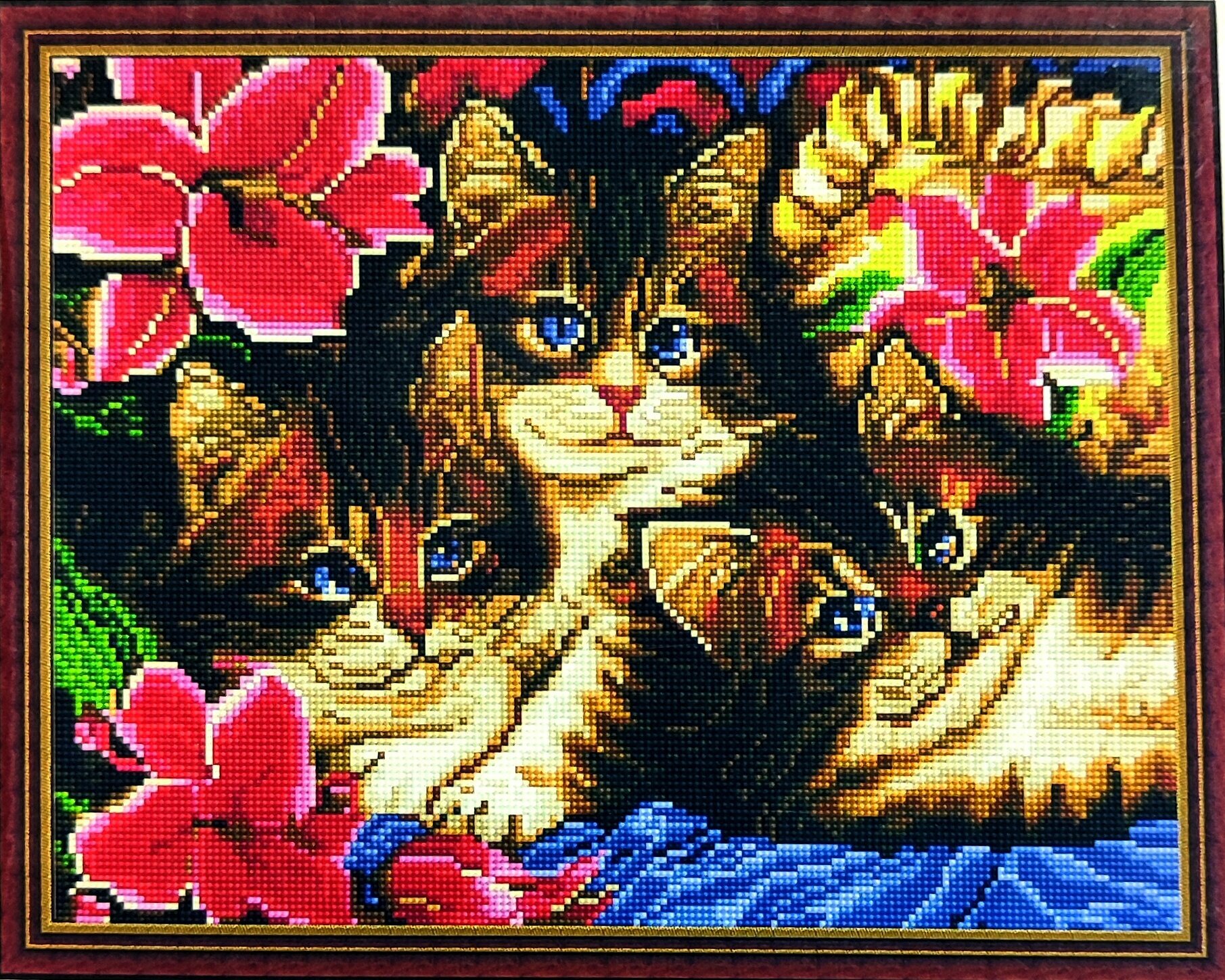 Алмазная мозаика 40x50см круглые стразы домашние животные, единорог, котята, кошка, кот