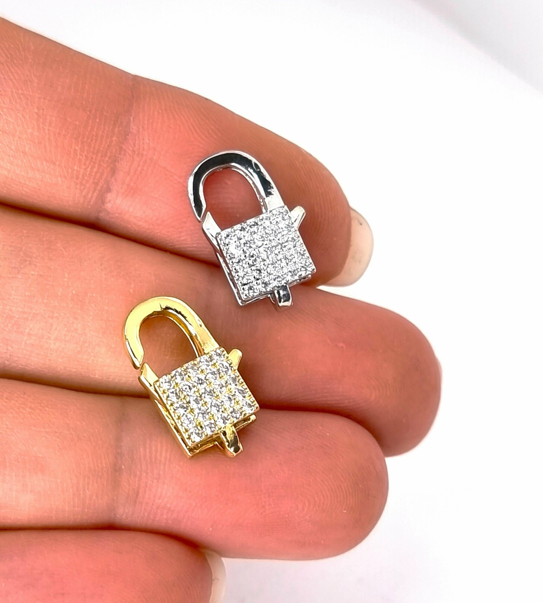 Карабины со стразами "Замочки". 17х8мм. 2шт. Золото и Родий.