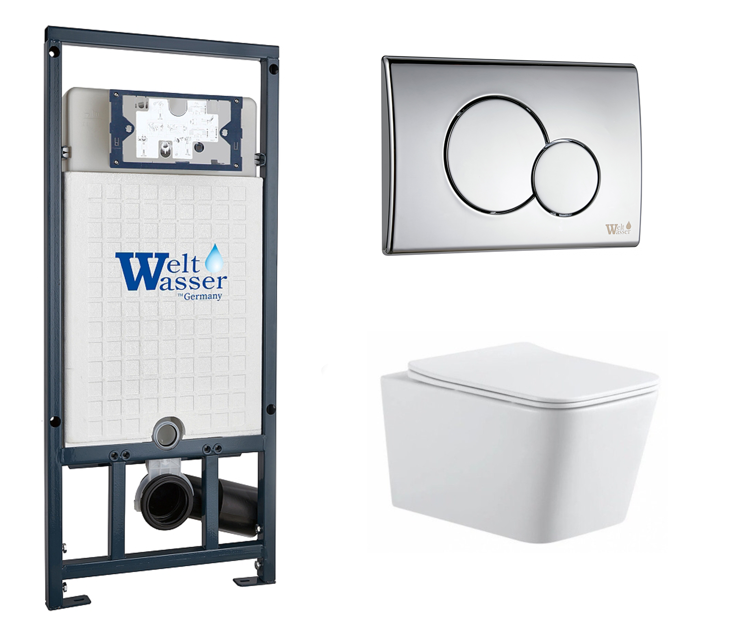 Комплект 3 в 1 инсталляция WeltWasser WW Marberg 507 + Подвесной унитаз SinteSi BALTI с кнопкой хром RD 10000005949 + SIN-TS-BLT-171 + 10000005952