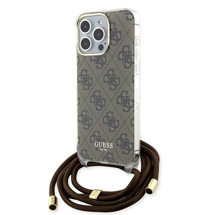 Guess чехол со шнурком на шею для iPhone 15 Pro, Crossbody PC/TPU 4G коричневый
