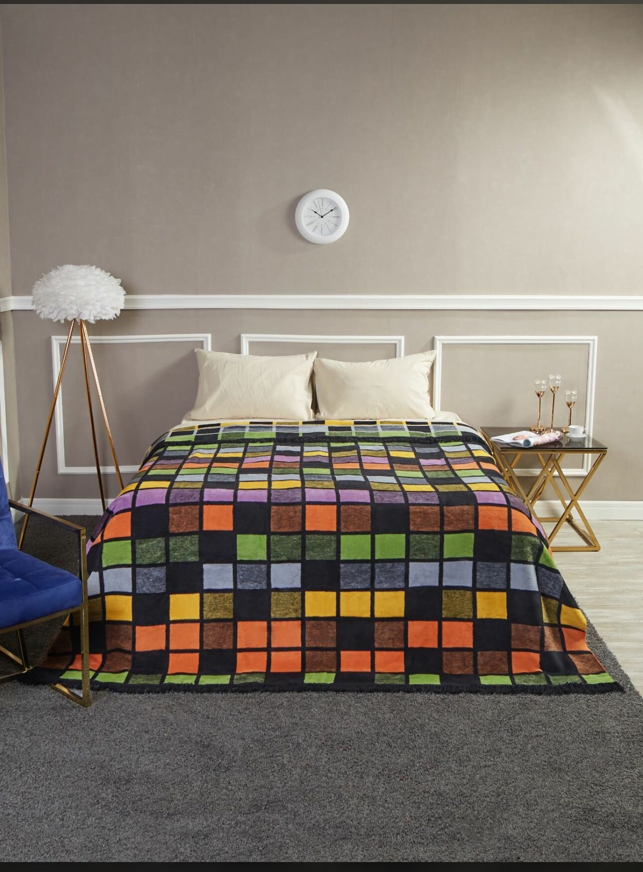 Мягкий хлопковый плед 150х200см. Двустороннее покрывало, плед для кровати и дивана. Производство Турция , размер 1.5спальный 150-200см