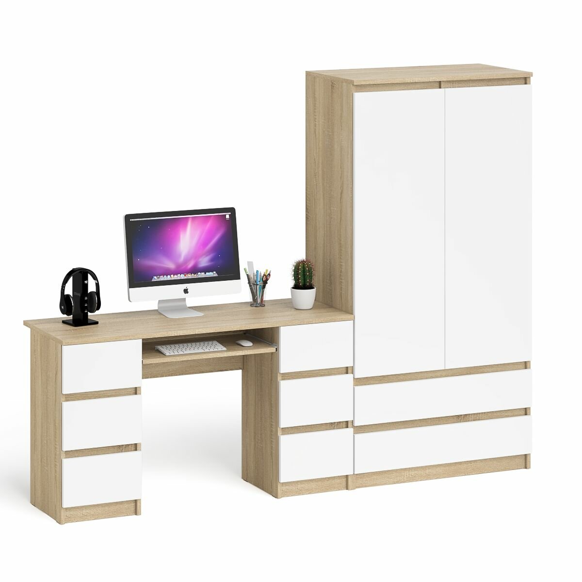 Стол компьютерный СВК Мори МС-2 + Шкаф МШ900.1 Дуб Сонома/Белый