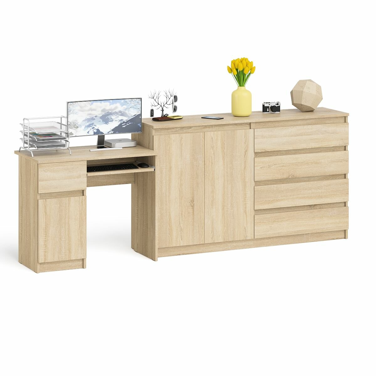 Тумба-комод СВК Мори МК-11600.1 со столом компьютерным левым цвет дуб сонома, 250,4х50х94 см.