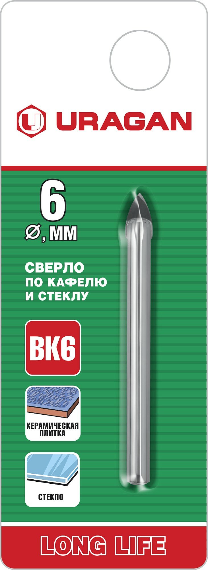 Сверло по стеклу и кафелю URAGAN 6мм 29830-06