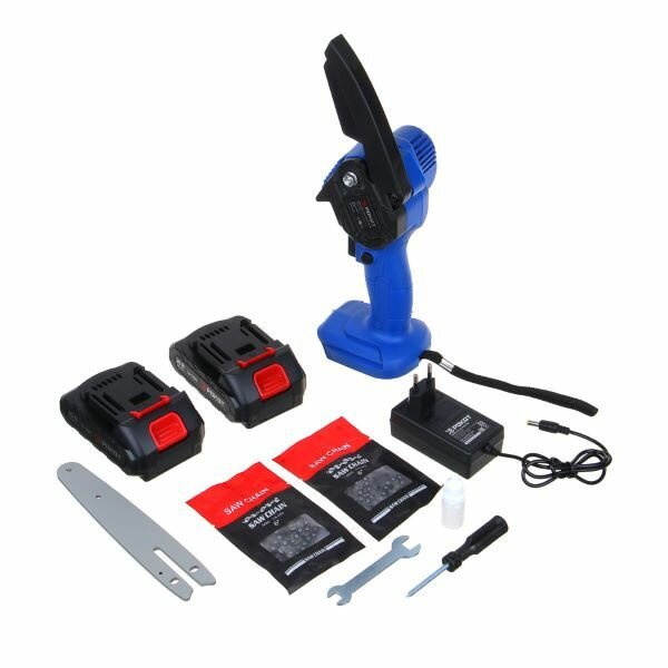 Пила цепная аккумуляторная ПЦА-20В рокот садовая мини 2АКБх20Вх2Ач LI-ION шина 15см 2 цепи кейс