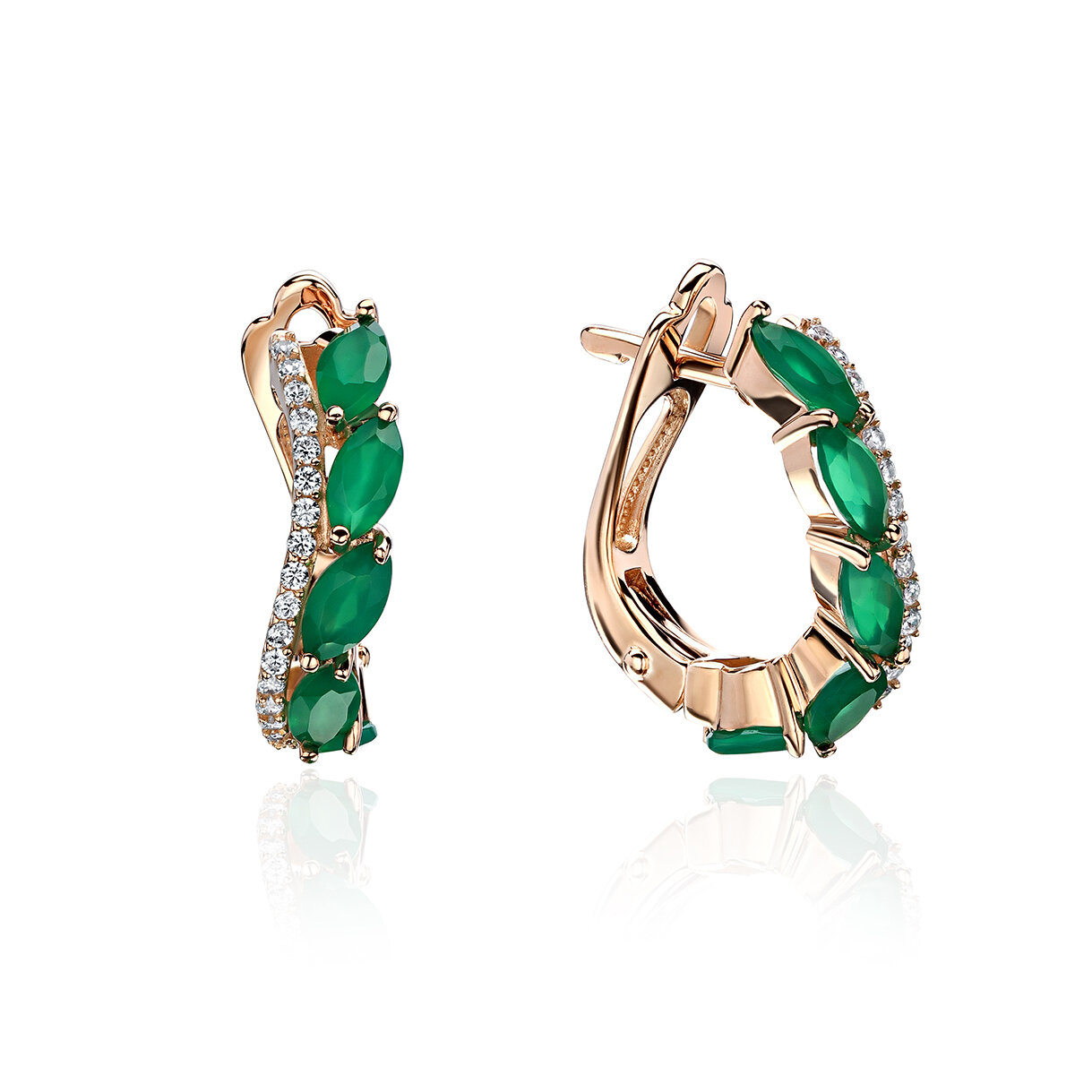 Серьги, красное золото, 585 проба, агат, фианит