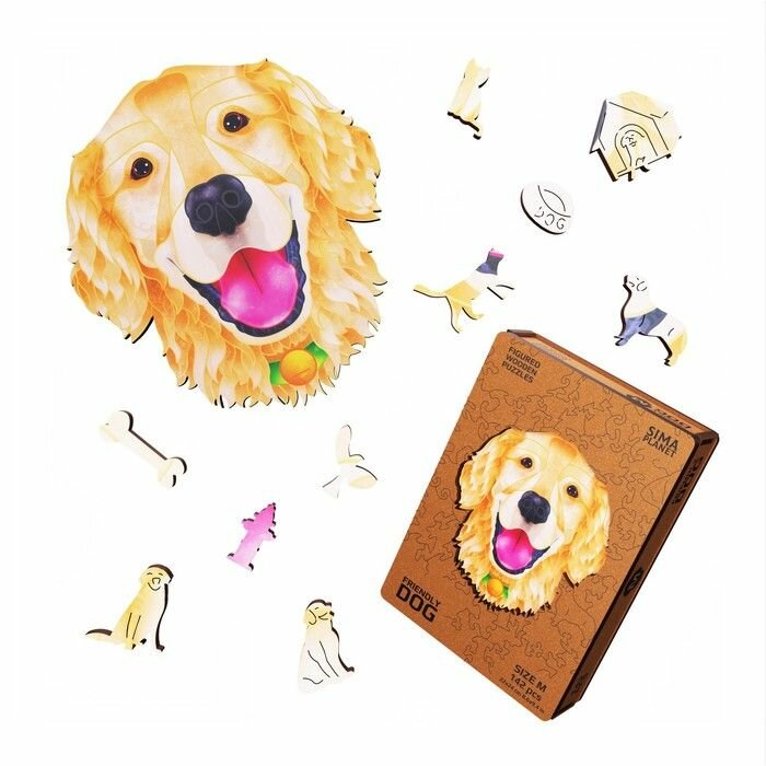 Пазл Sima-land "Friendly Dog", фигурный деревянный, 22х24 см, 142 элемента