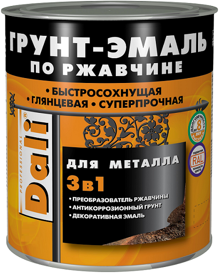 Грунт-Эмаль по Ржавчине 3 в 1 Dali 10л Красно-Коричневый Гладкая для Металлических Поверхностей / Дали Грунт-Эмаль.