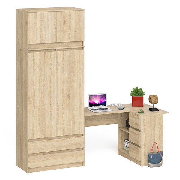 Стол компьютерный Мори МС-16 правый + Шкаф МШ900.1 + Антресоль МА900.1, цвет дуб сонома