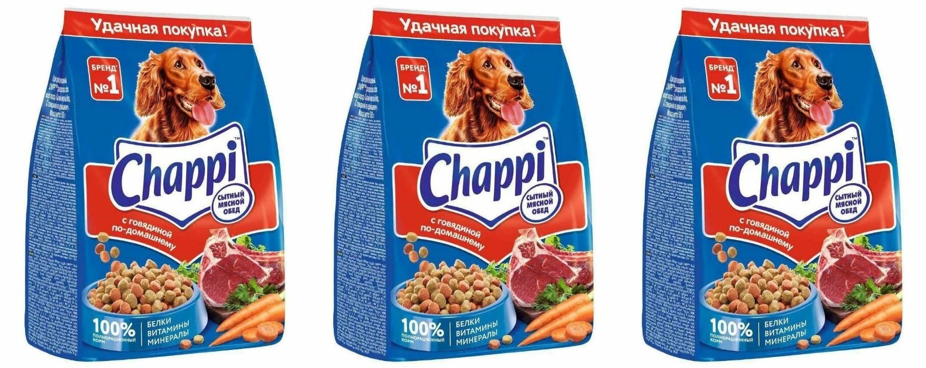 Chappi Корм сухой для собак Говядина, 600 г, 3 уп /