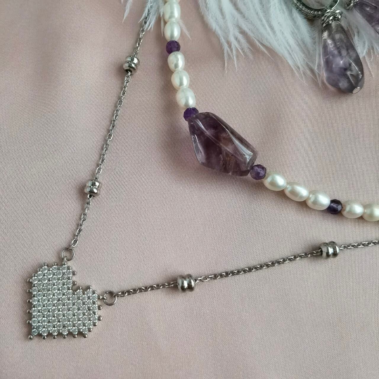 Серьги, жемчуг культивированный, аметист