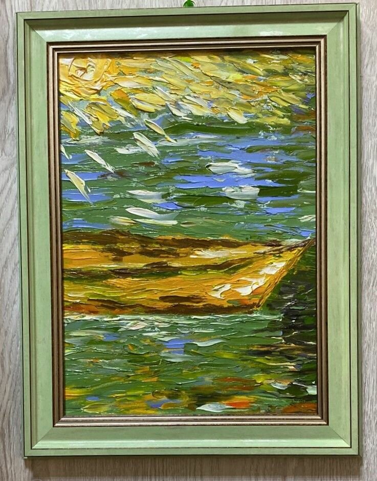 Картина в раме. Миляева Нина "Абстракция по Ван Гогу", холст, масло, 30x40. Авторская живопись.