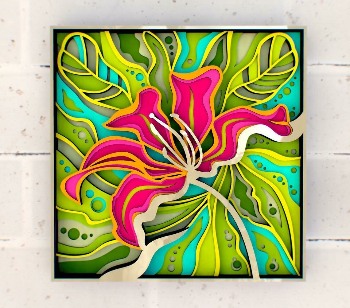 Многослойная 3D картина из дерева "Экзотический цветок" 30х30см (SamCraft)