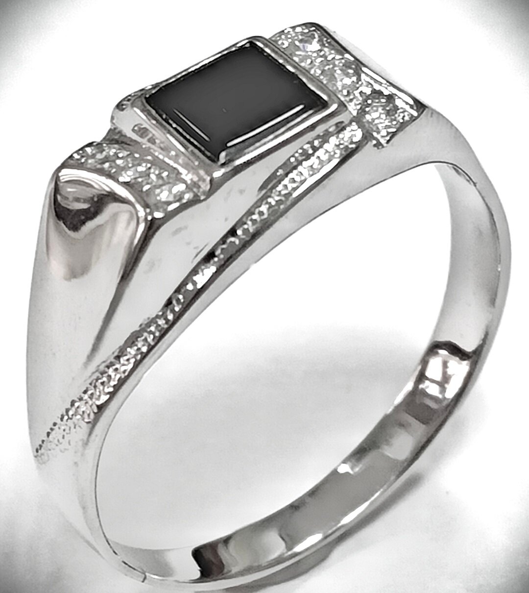 Печатка, серебро, 925 проба, родирование, фианит, оникс