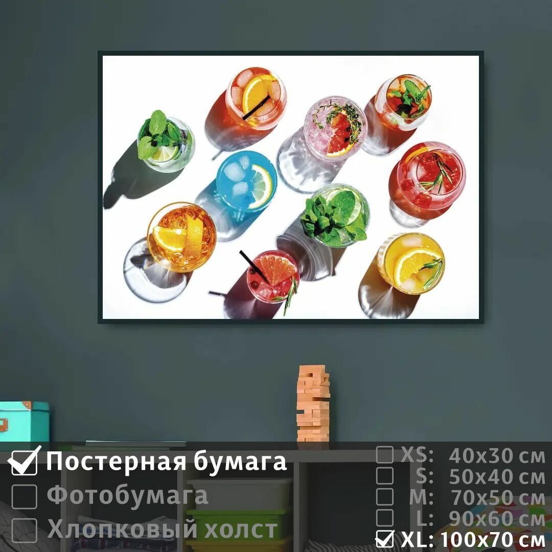 Постер на стену Набор Алкогольных Коктейлей 100х70 см ПолиЦентр