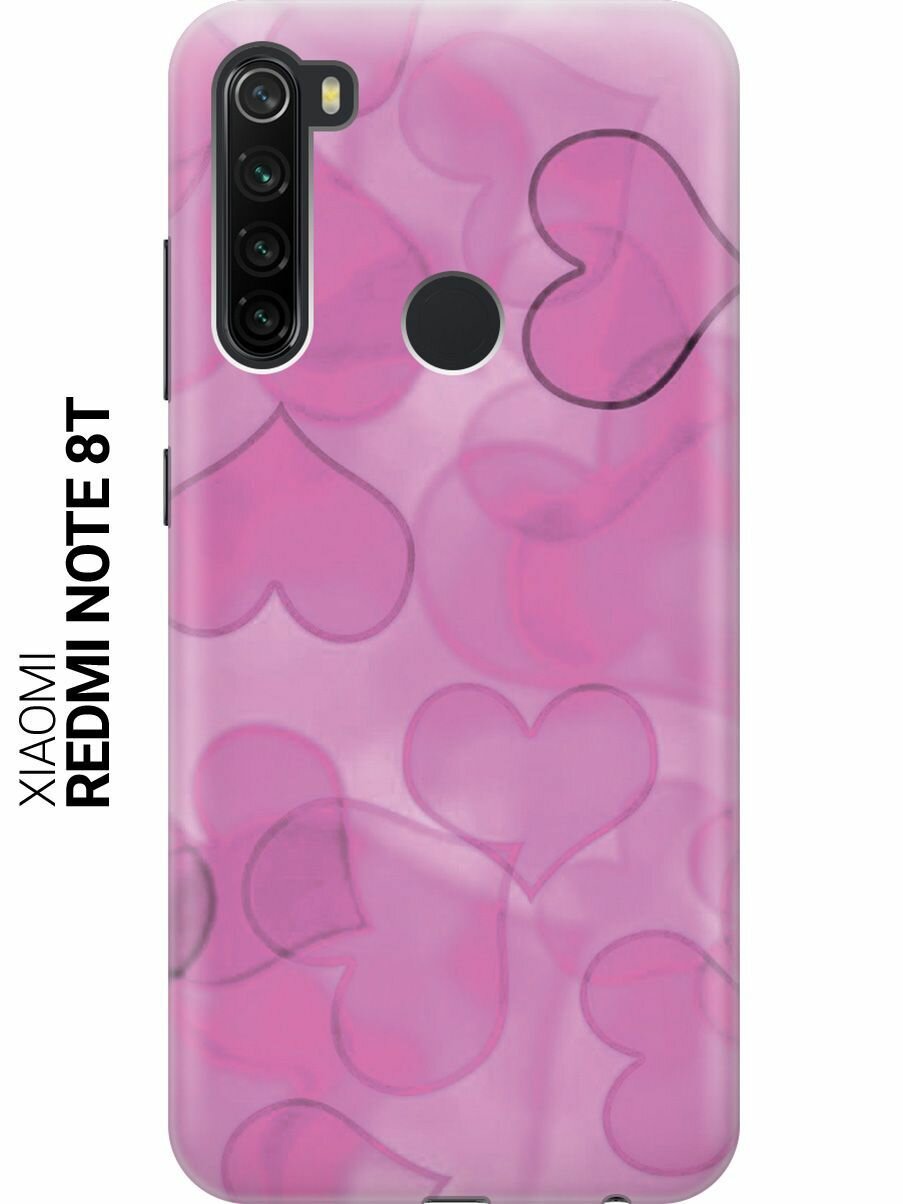 Силиконовый чехол на Xiaomi Redmi Note 8T, Сяоми Редми Ноут 8Т с принтом "Розовые сердечки"