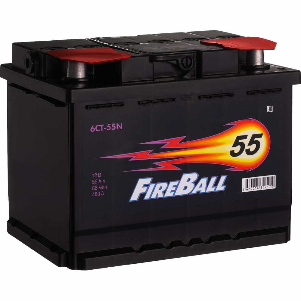 Аккумулятор FIRE BALL 6ст 55 N, 480 А CCA, 555107020, химический состав, стандартные клеммы, 12‑вольтная система