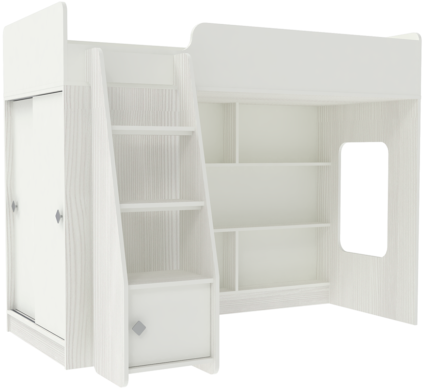 Кровать чердак Л-42.5.1 со шкафом-купе Белое Дерево Белый