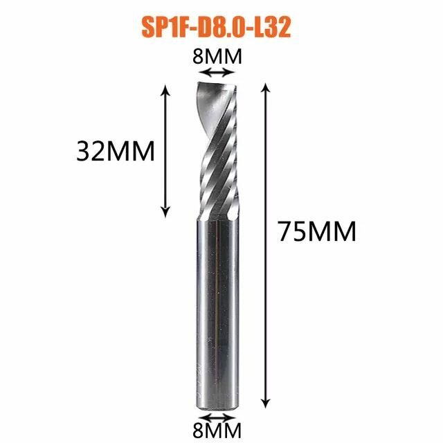 Dreanique однозаходная фреза по дереву для ЧПУ станка (8x32x75x8) SP1F-D8.0-L32 39729