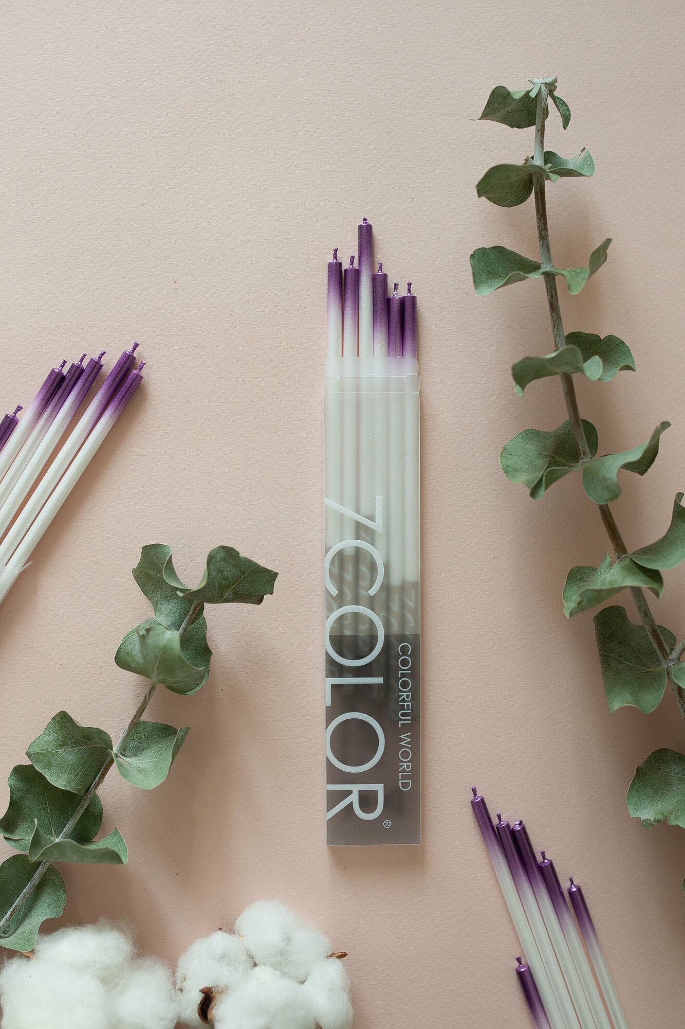 Свечи градиент бело-фиолетовые 6 штук в упаковке