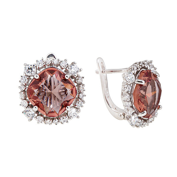 Серьги ЗлатаМира, серебро, 925 проба, султанит синтетический, фианит
