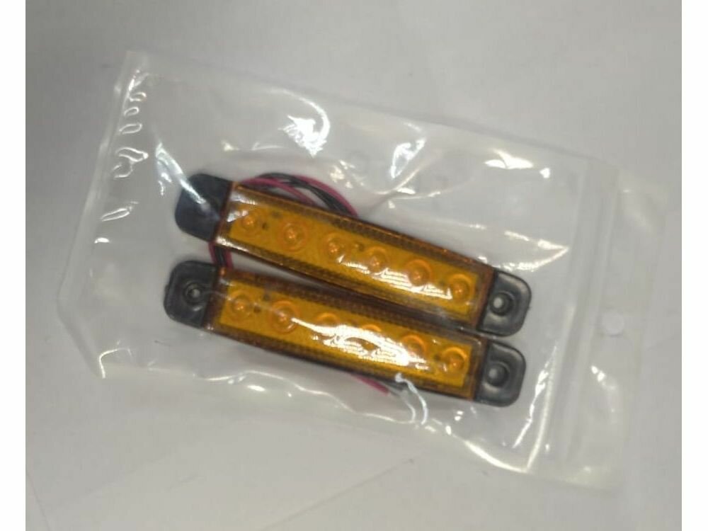 Фонарь габаритный 100х20х10 мм оранжевый LED 12-24В/ 2 шт./ 6 диодов, боковые огни, маркерный габарит
