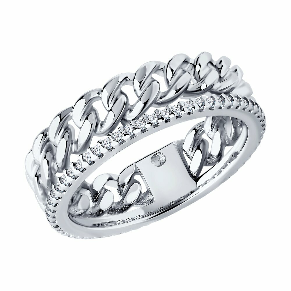 Кольцо, серебро, 925 проба, родирование, фианит