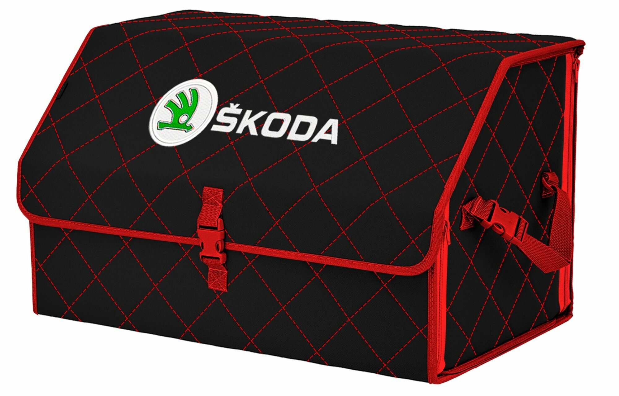 Органайзер-саквояж "Союз" в багажник Skoda (Шкода), размер XL. Цвет: черный с красной прострочкой Ромб.