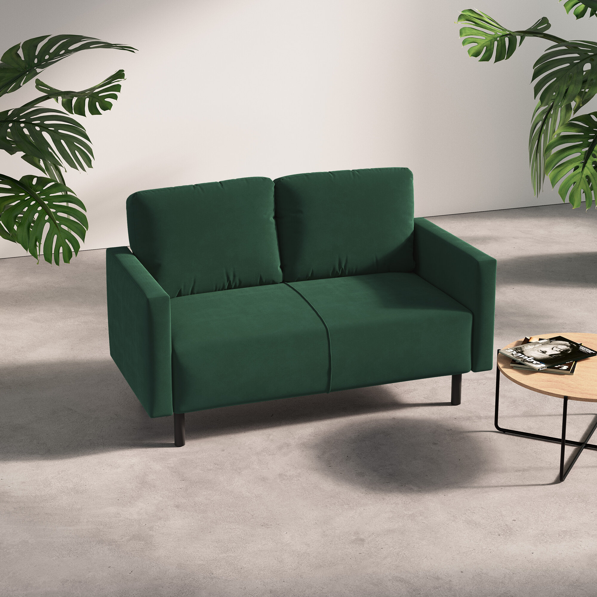 Диван Сканди, на кухню, в офис, 120 см, антивандальный велюр, изумрудный