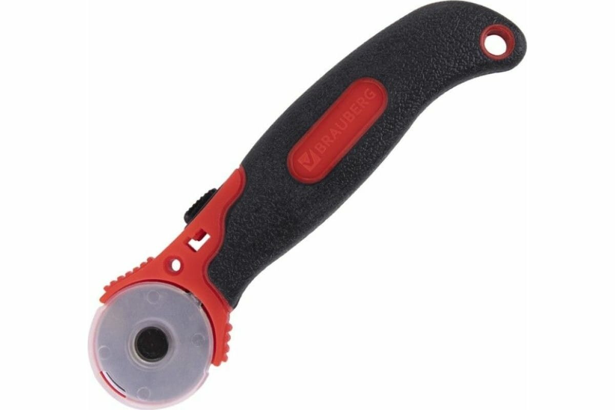 BRAUBERG раскройный роликовый нож 28 мм с круглым лезвием и резиновыми вставками