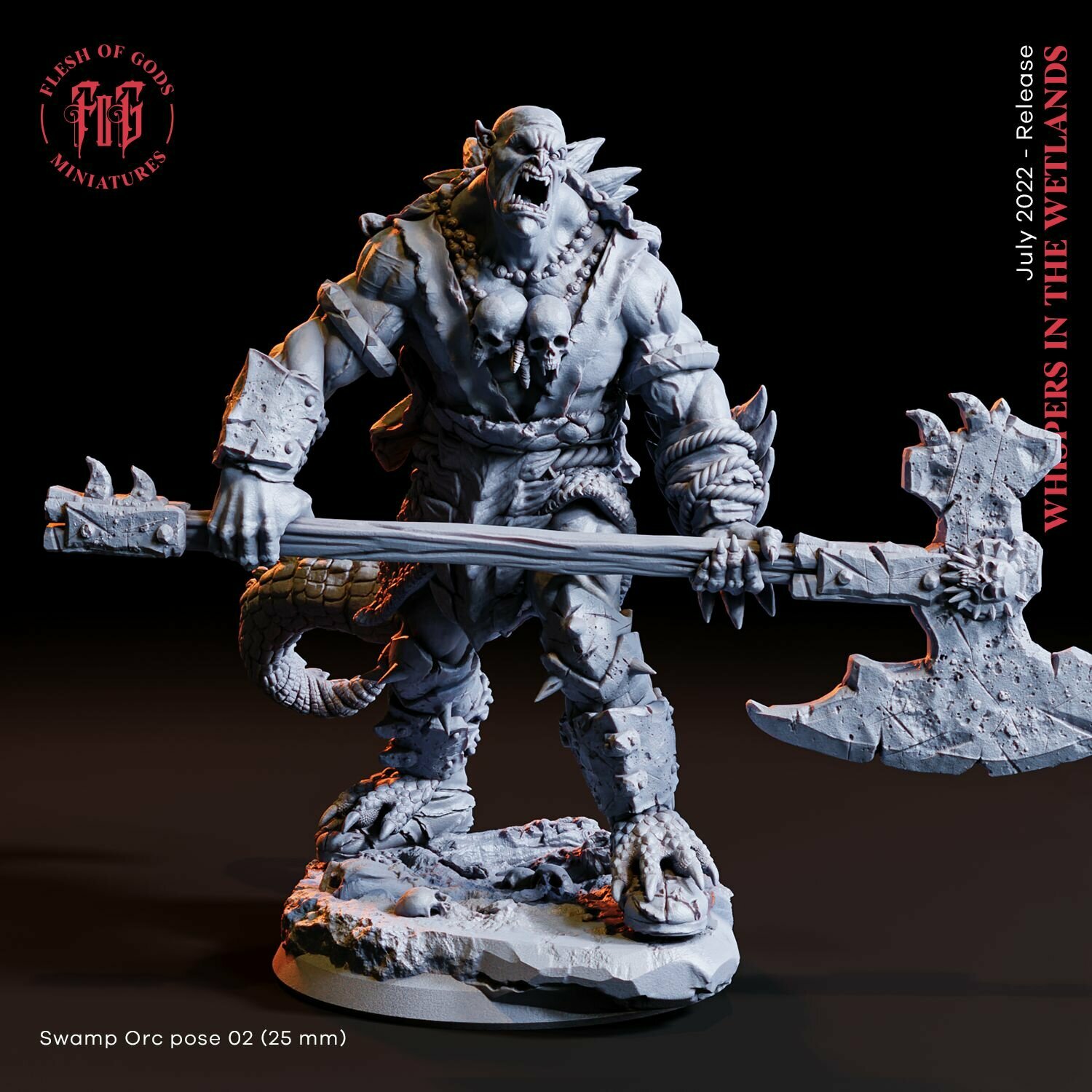 Миниатюра D&D 'Болотный орк' масштаб 32 мм (DnD, Dungeons & Dragons, ДнД, Подземелья и Драконы, Pathfinder)