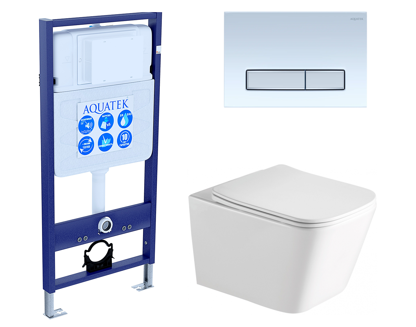 Комплект 3 в 1 инсталляция Акватек Standart 50 + Унитаз подвесной SantiLine SL-5007 с кнопкой белой хром INS-0000012 + SL-5007 + KDI-0000030