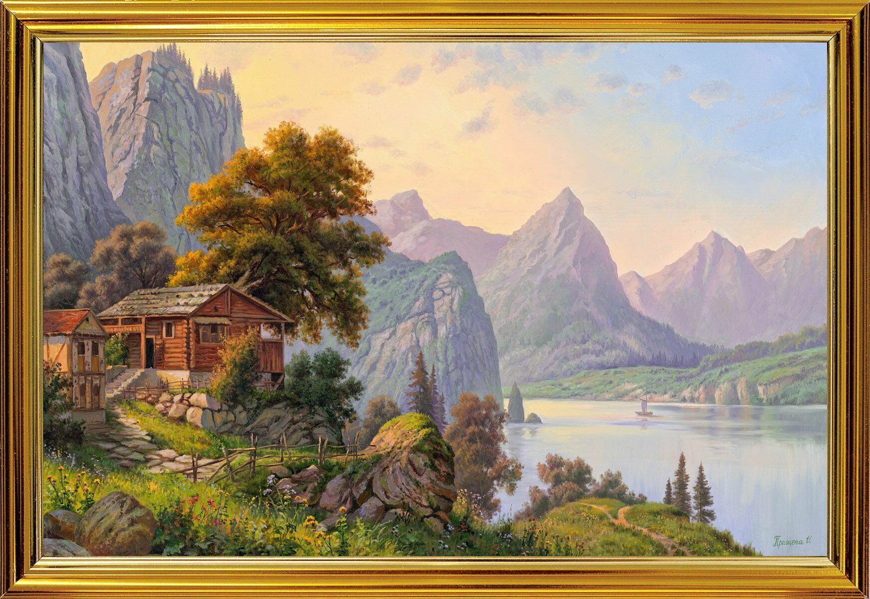 Картина "Уютный уголок", 30х20 см, художник - Прищепа И. Оформлена в багет, Арт. ПИ24-30х20