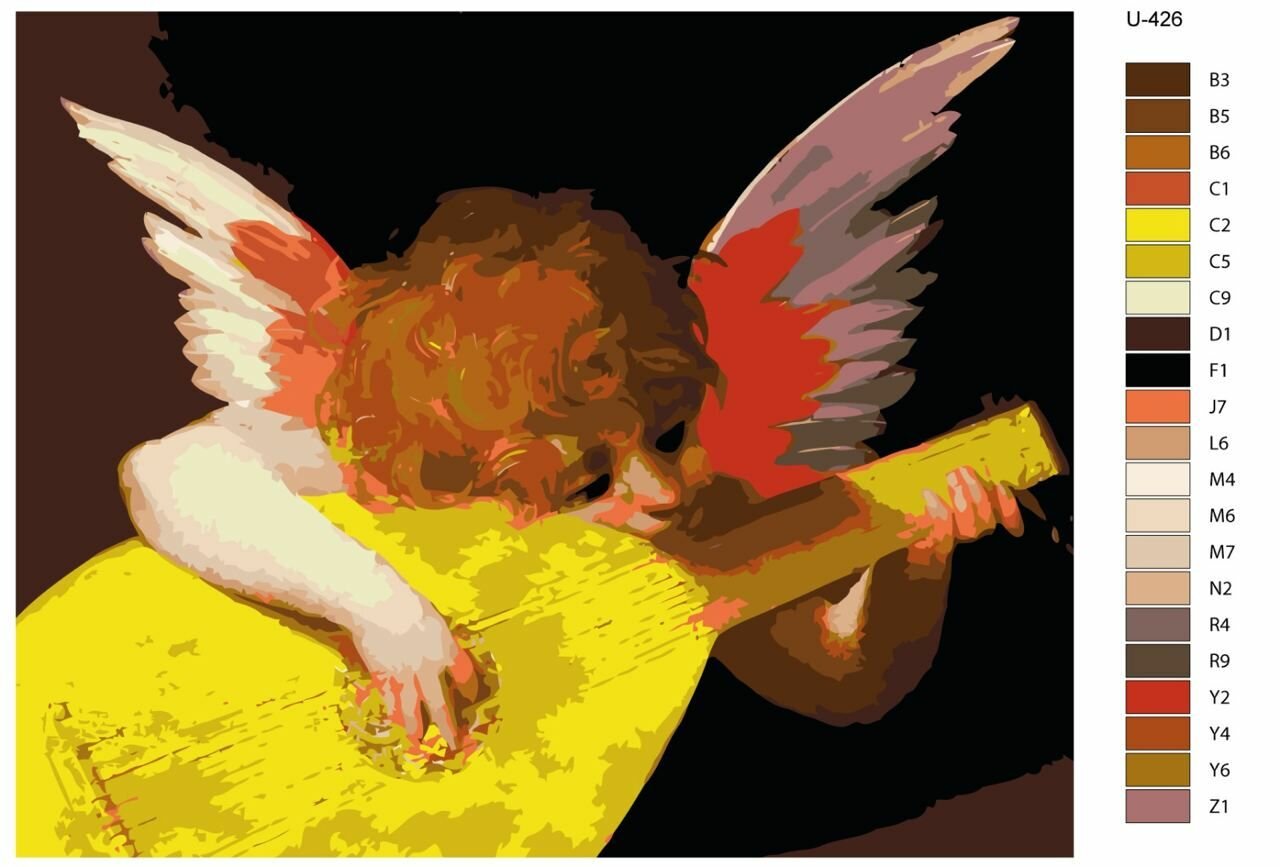 Картина по номерам U-426 "Галерея Уффици. Репродукция картины - Музицирующий ангел. Художник Россо Фьорентино" 40x50 см