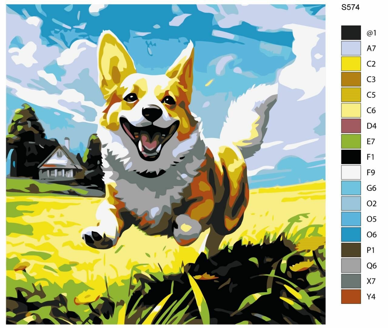 Картина по номерам S574 "Веселый корги. Собака" 40x40 см