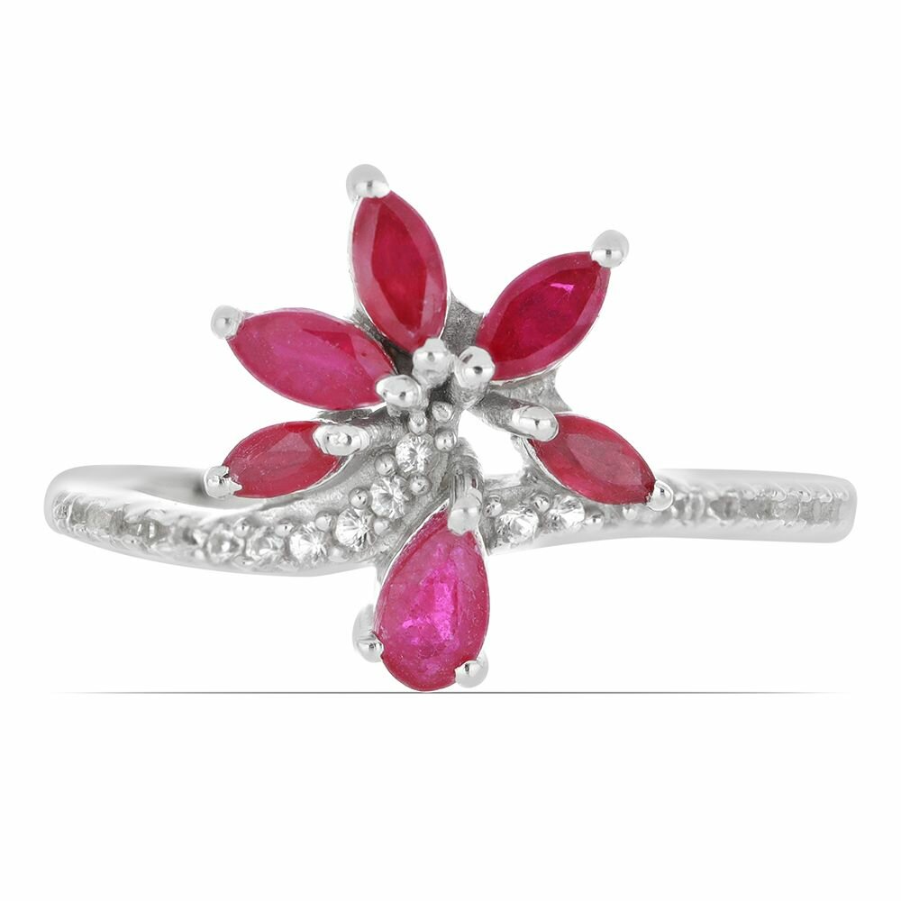 Кольцо тонкое, серебро, 925 проба, родирование, рубин, топаз