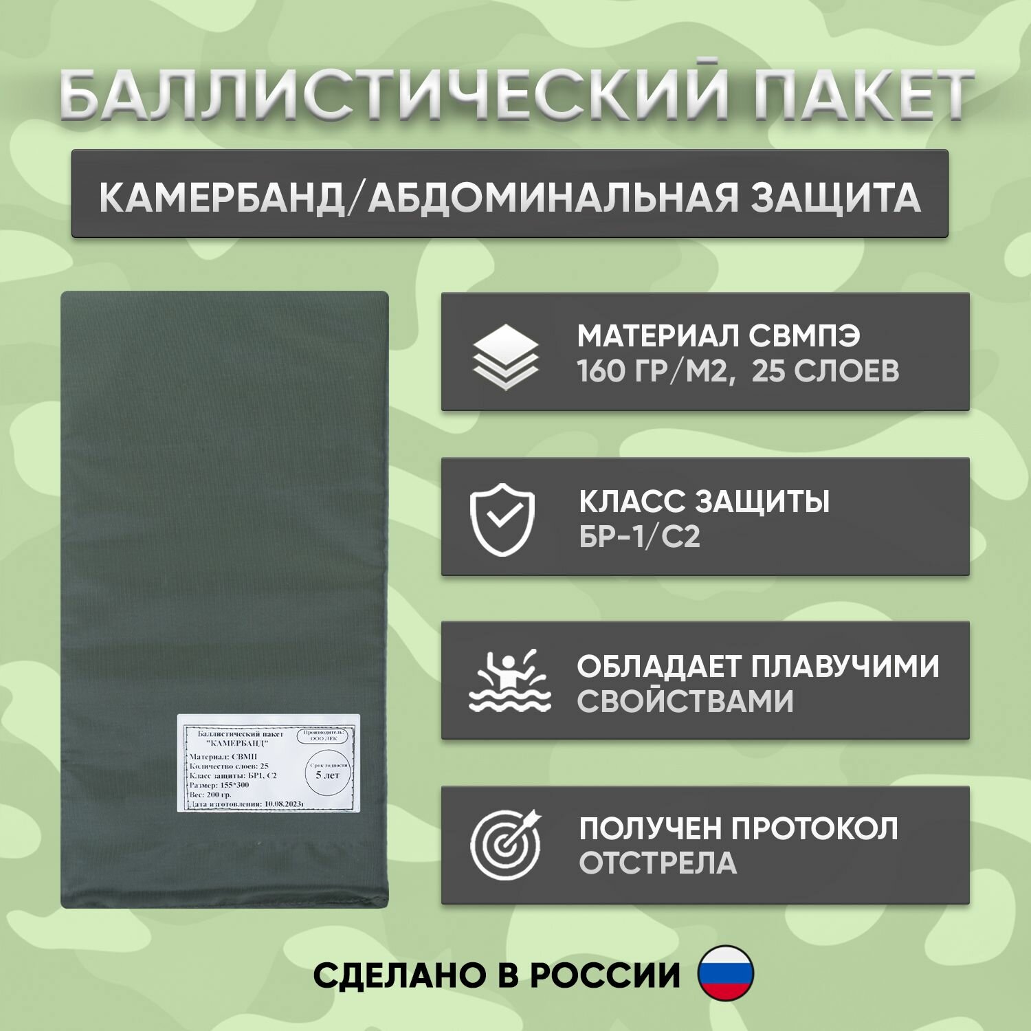 Противоосколочный пакет Бр1 в абдоминальный подсумок для защиты живота, баллистика