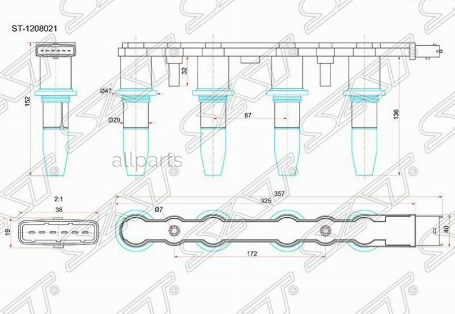 SAT ST-1208021 Катушка зажигания OPEL ASTRAH/G 98-10/CORSA D 04-/ VECTRA-C 02-08 (модуль)