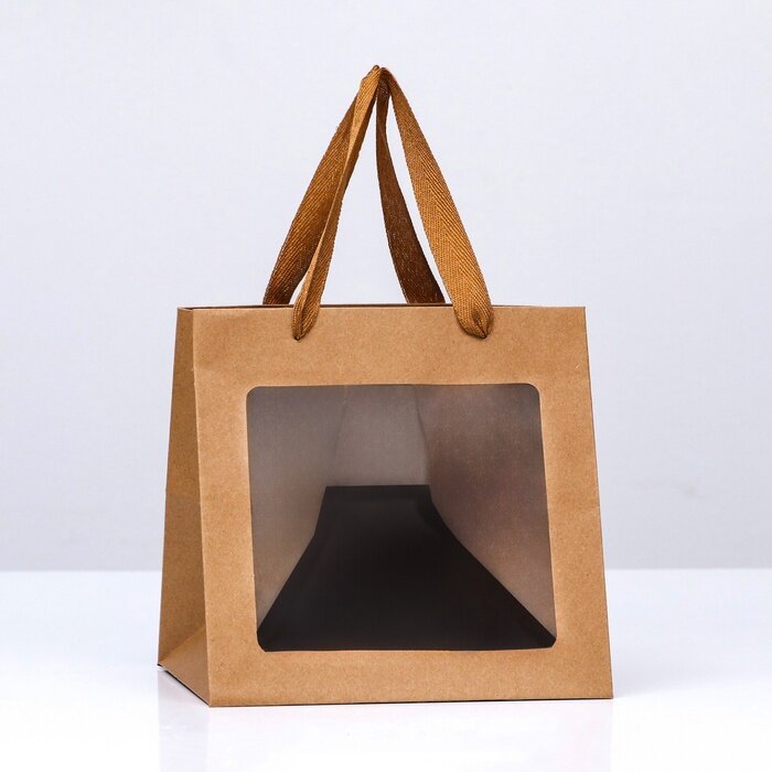 Пакет подарочный, крафт, с окном, 20×20×20 см